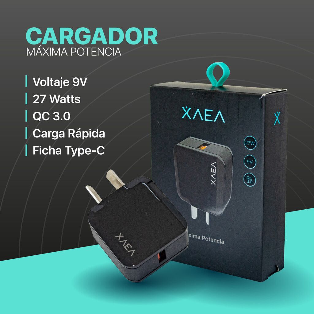 CARGADOR 220V XAEA MOD 10 – 9V – 27W – 1 USB + CABLE TIPO C – NEGRO ...